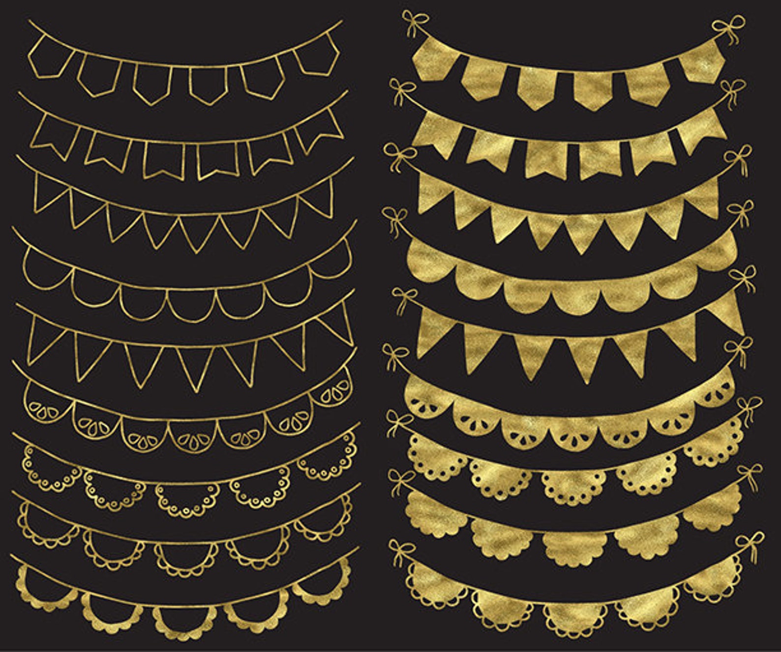 Gold Bunting Banner Clip Art. Gold Glitter Party Garland. Hand | Etsy