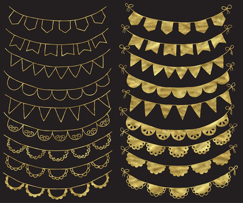 Gold Bunting Banner Clip Art. Gold Glitter Party Garland. Hand - Etsy