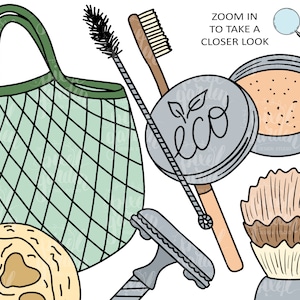 Zero Waste Clip Art. Hand Drawn Eco Friendly Clipart. Doodle Green ...