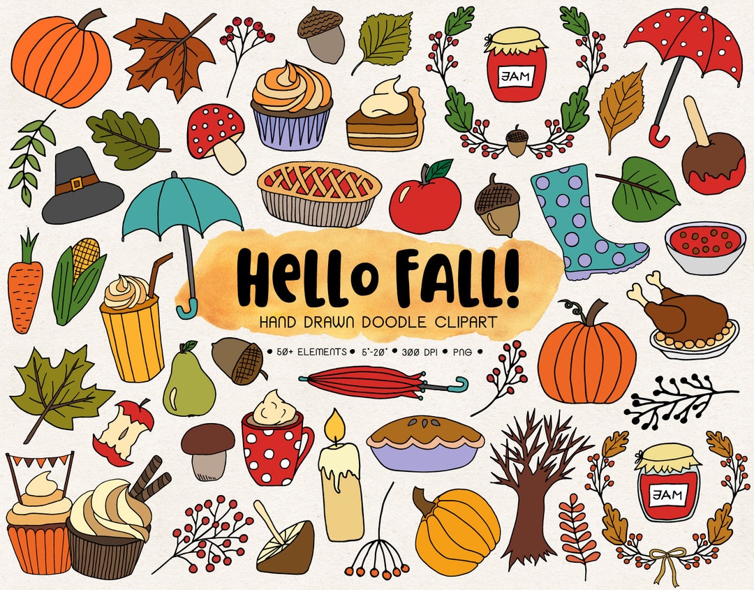 Hand Drawn Fall Clip Art. Doodle Autumn Clip Art. Thanksgiving ...