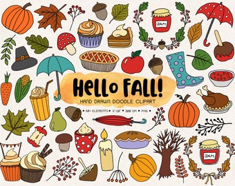 Hand Drawn Fall Clip Art. Doodle Autumn Clip Art. Thanksgiving ...
