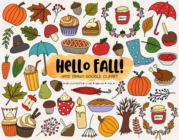 Hand Drawn Fall Clip Art. Doodle Autumn Clip Art. Thanksgiving - Etsy UK