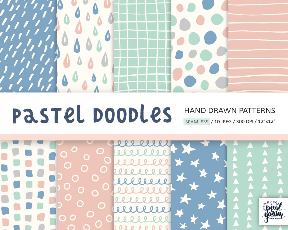 Doodle Digital Paper. Geometric Scandinavian Patterns. Hand Drawn ...
