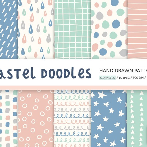 Hand Drawn Patterns Digital Paper Pack Doodle Patterns / - Etsy