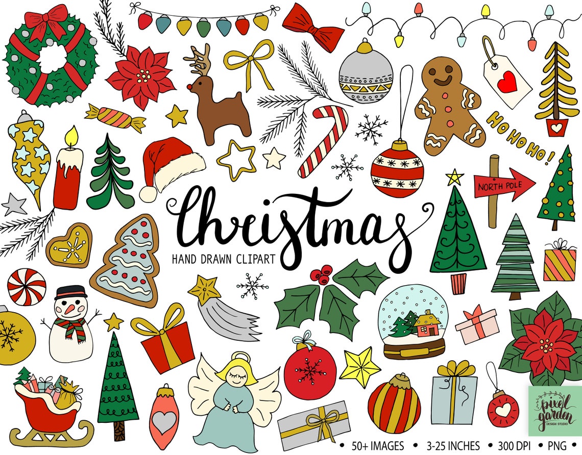 Christmas Clipart. Hand Drawn Christmas Clip Art. Winter - Etsy