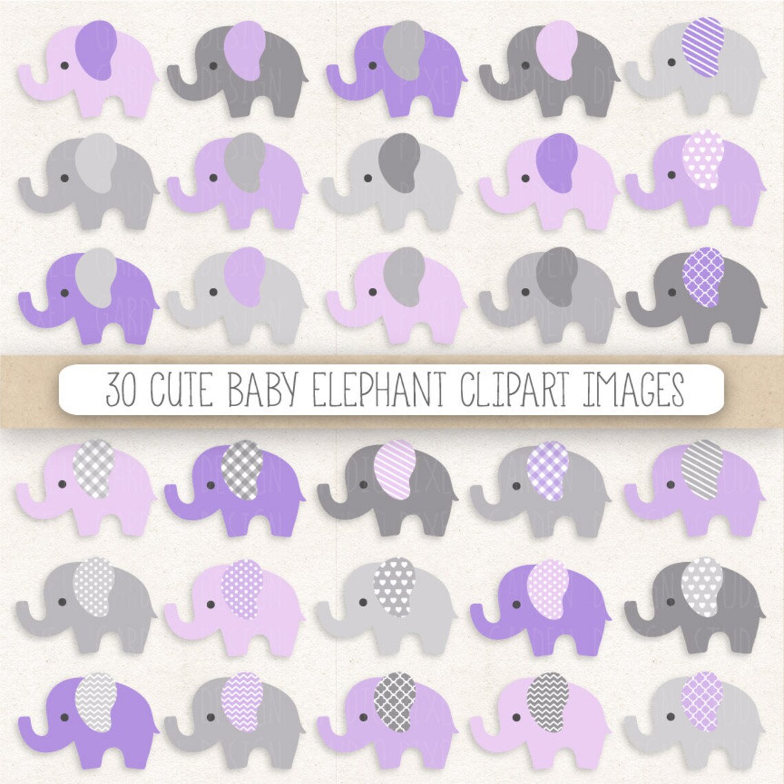 Purple Elephant Clipart. Baby Shower Nursery Clip Art & - Etsy