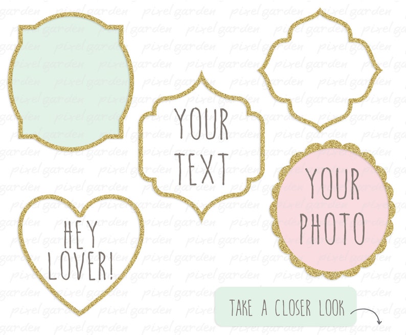Gold Glitter Frames Clipart. Gold Glitter Labels Clip Art. - Etsy