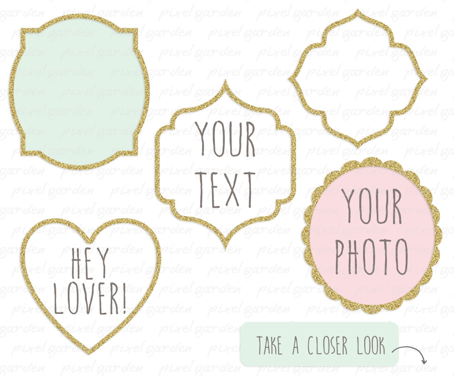 Gold Glitter Frames Clipart. Gold Glitter Labels Clip Art. - Etsy Canada