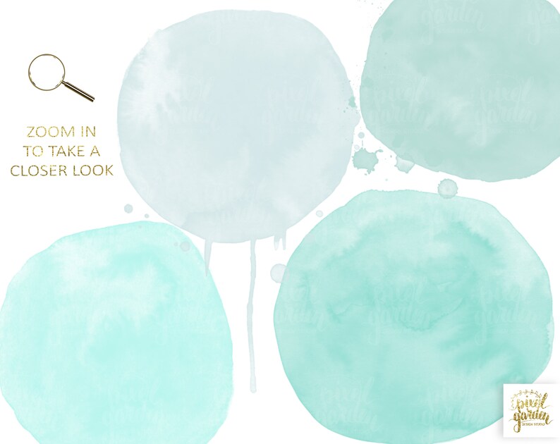 Mint Watercolor Circles Clip Art. Hand Painted Watercolour Shapes. Blue ...