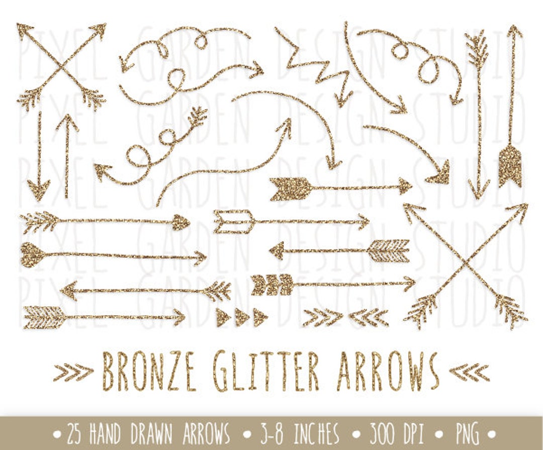 Bronze Glitter Arrows Clip Art. Hand Drawn Arrows Clipart. Glitter ...