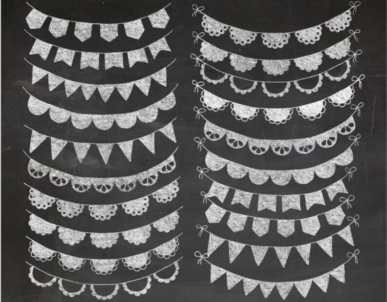 Chalkboard Bunting Banner Clip Art. Hand Drawn Birthday | Etsy