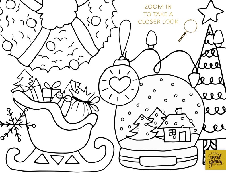 Doodle Christmas Clipart. Black & White Winter Christmas Tree - Etsy