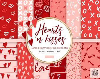 Love Seamless Patterns. Valentines Day Digital Paper. Hand Drawn Love ...