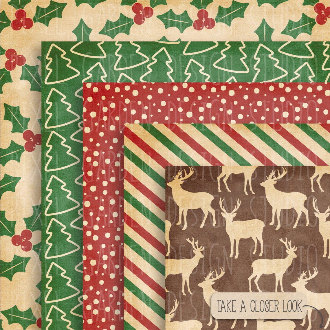 Christmas Digital Paper. Vintage Christmas Scrapbook - Etsy