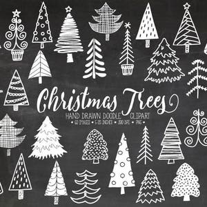 Chalk Christmas Tree Clipart. Hand Drawn Chalkboard Christmas Doodles ...