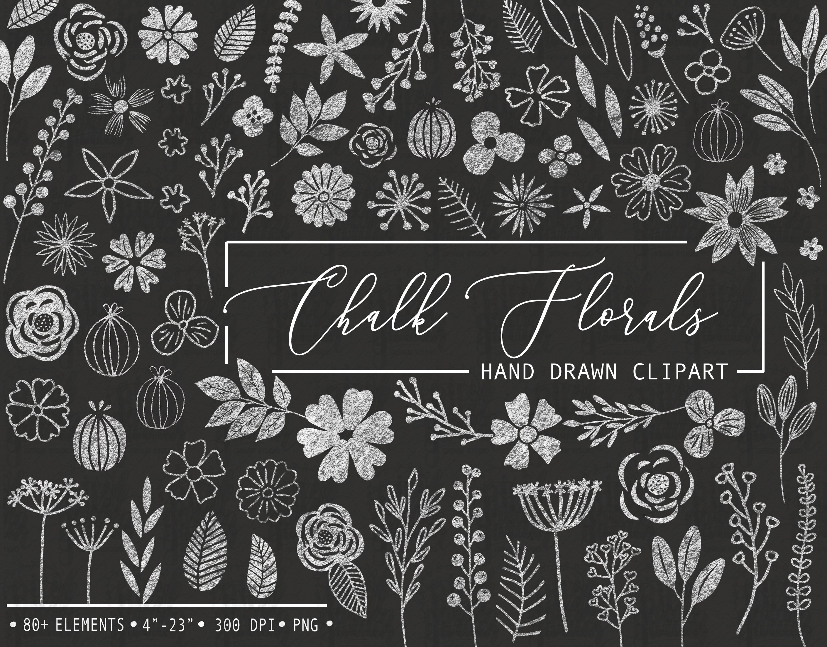 Chalk Floral Clip Art. Doodle Wildflower Elements. Hand Drawn - Etsy