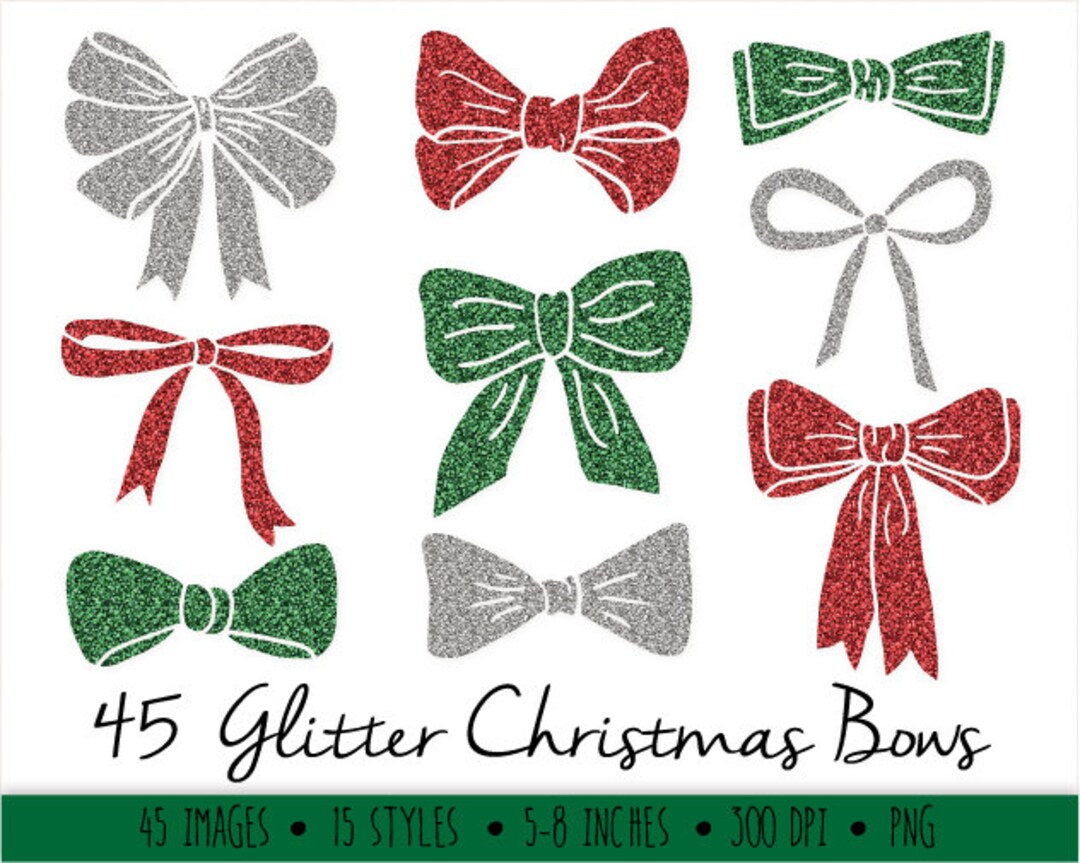 Christmas Bows Clip Art. Hand Drawn Digital Glitter Bow.sparkly Holiday ...