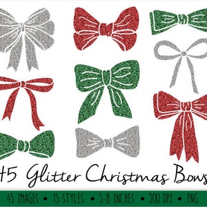 Christmas Bows Clip Art. Hand Drawn Digital Glitter Bow.sparkly Holiday ...