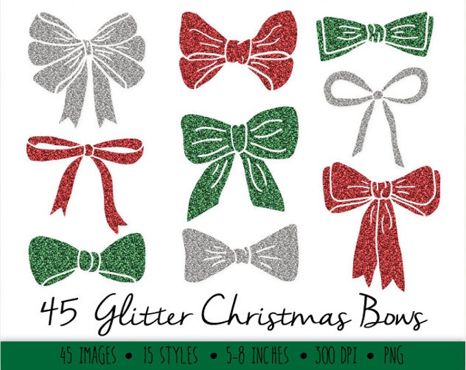 Christmas Bows Clip Art. Hand Drawn Digital Glitter - Etsy