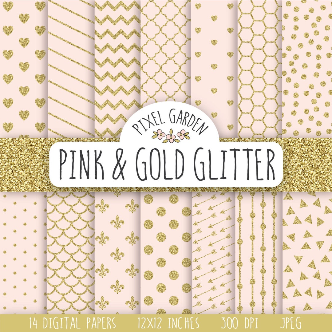 Pink and Gold Glitter Digital Paper. Gold Sparkle Scrapbooking - Etsy