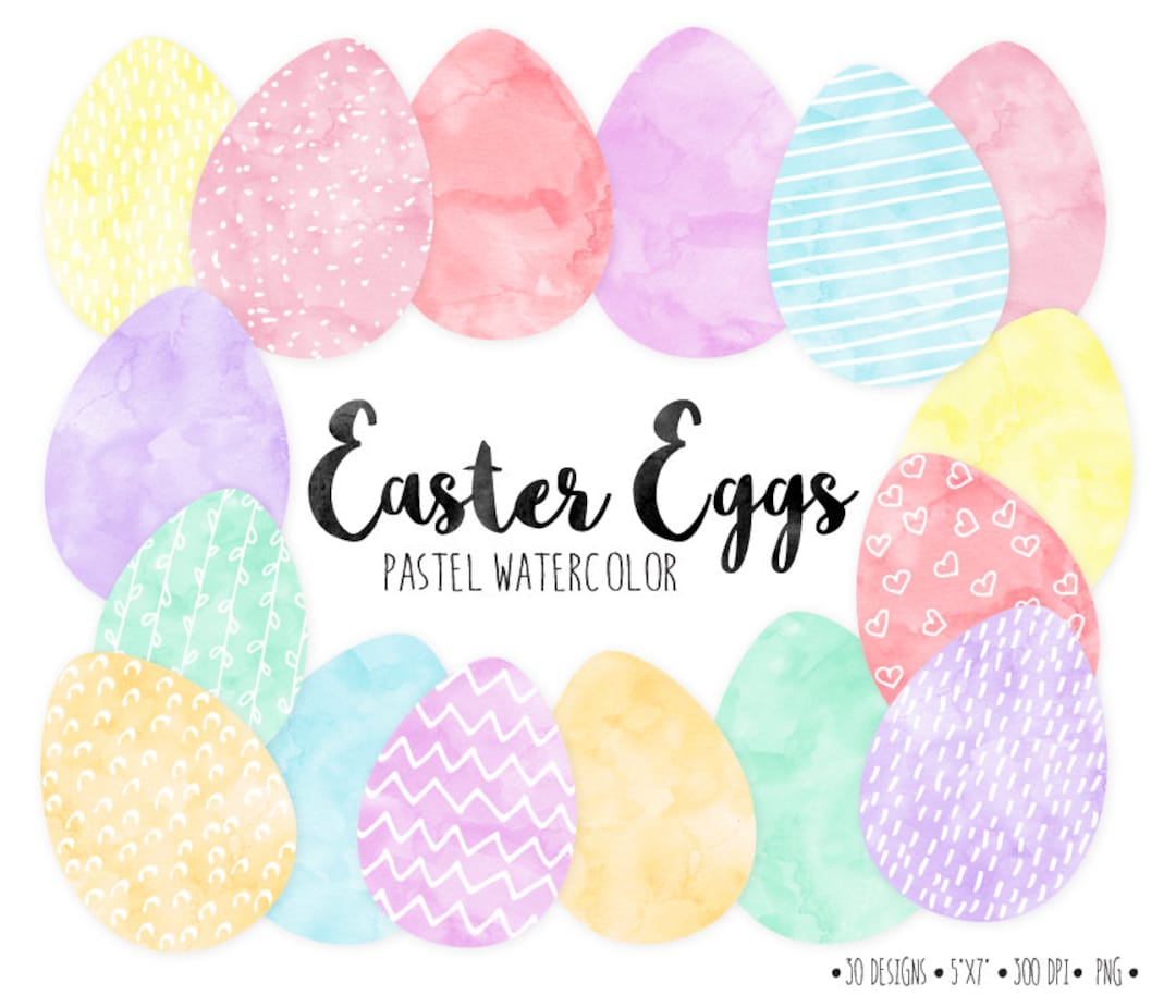 Pastel Easter Egg Clipart. Watercolor Easter Eggs. Pink, Mint, Peach ...