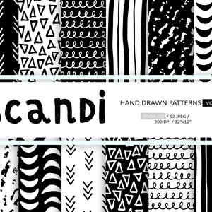 Minimalist Digital Pattern Bundle. Black, White Scandinavian Digital ...