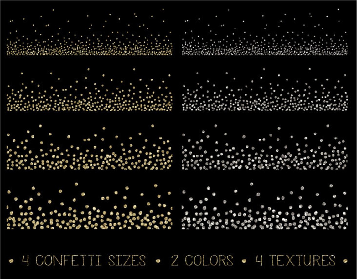 Glitter Confetti Border Clipart. Gold & Silver Confetti - Etsy