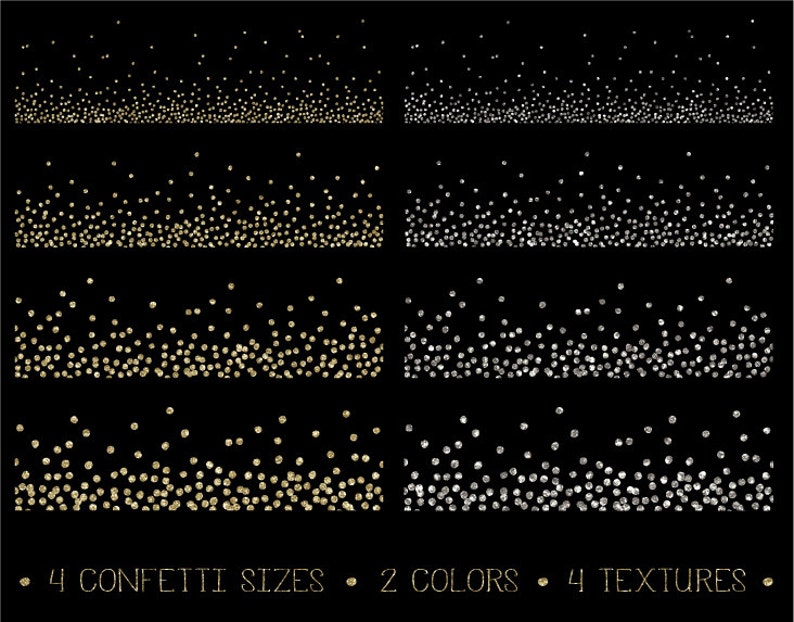Glitter Confetti Border Clipart. Gold & Silver Confetti - Etsy