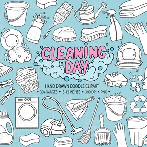 Hand Drawn Chores Clip Art. Black, White Doodle Kids Chores Planner ...