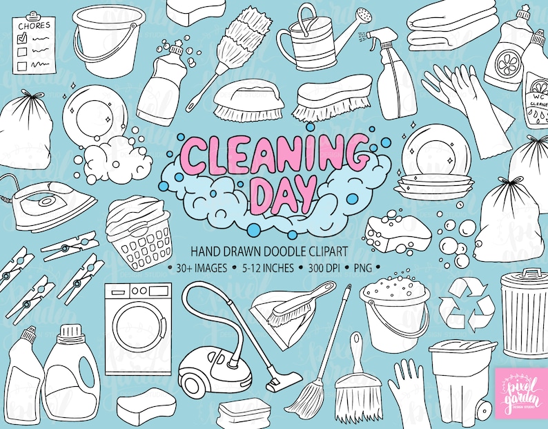 Hand Drawn Chores Clip Art. Black White Doodle Kids Chores - Etsy