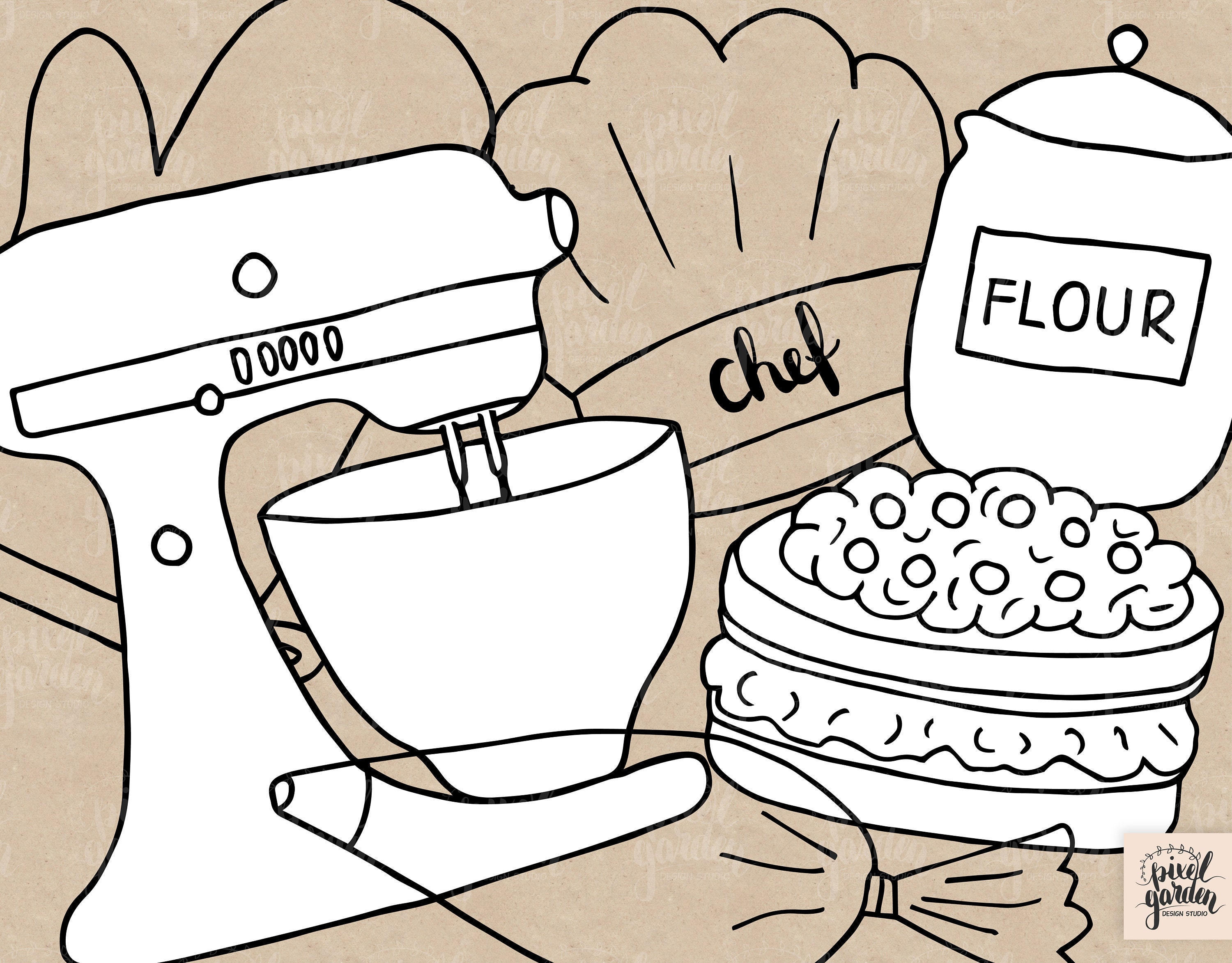 Baking Clipart. Hand Drawn Cake, Cookie, Meringue Clip Art. Bakery ...