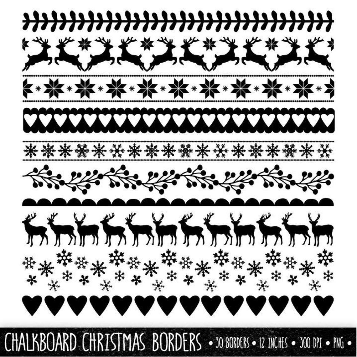 Chalk Christmas Borders Clip Art. Chalkboard Holiday Ribbon | Etsy