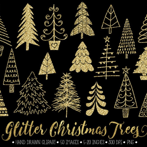 Glitter Christmas Trees Clipart - Etsy