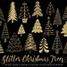 Gold Glitter Christmas Tree Clip Art. Doodle Christmas Trees PNG ...