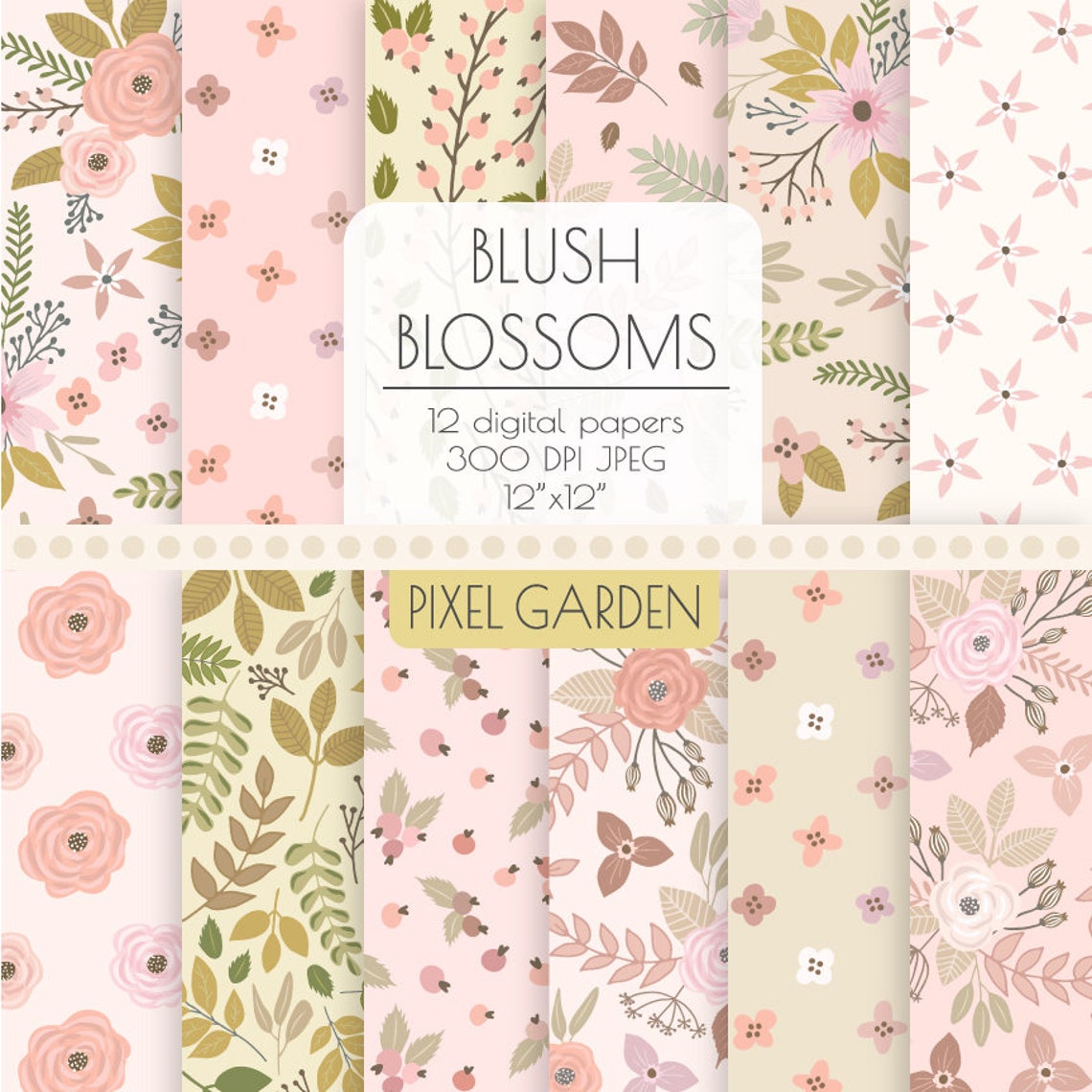 Soft Pink Floral Digital Paper. Cottage Chic Scrapbooking | Etsy