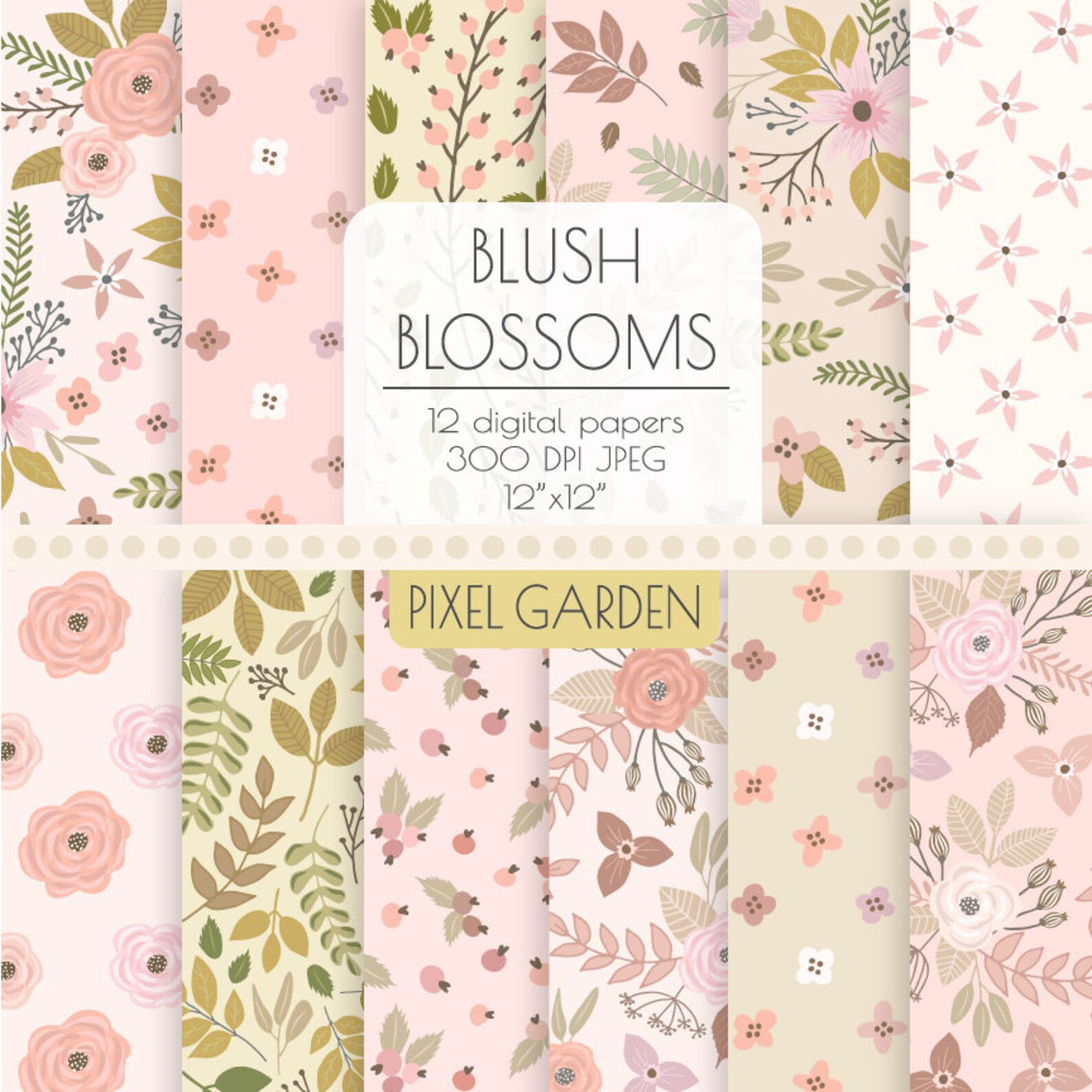 Soft Pink Floral Digital Paper. Cottage Chic Scrapbooking | Etsy