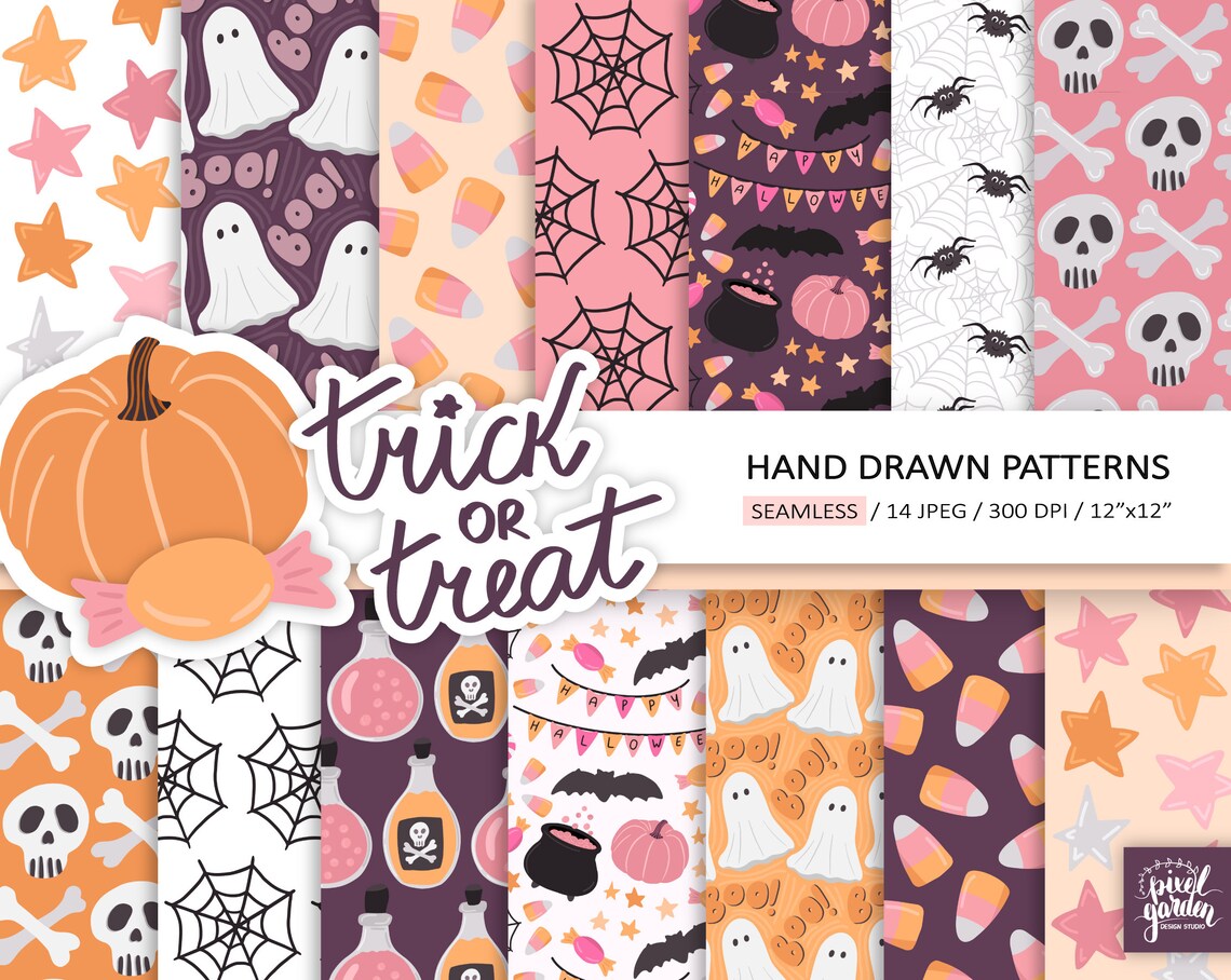 Cute Halloween Digital Paper. Hand Drawn Spooky Halloween - Etsy