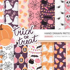 Cute Halloween Digital Paper. Hand Drawn Spooky Halloween Background ...