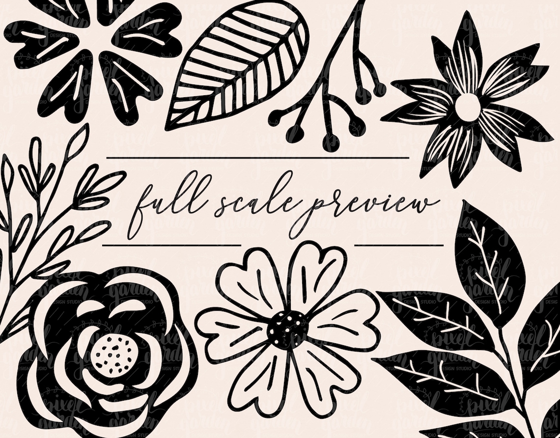 Hand Drawn Floral Clip Art. Doodle Wildflower Elements. Hand Drawn ...