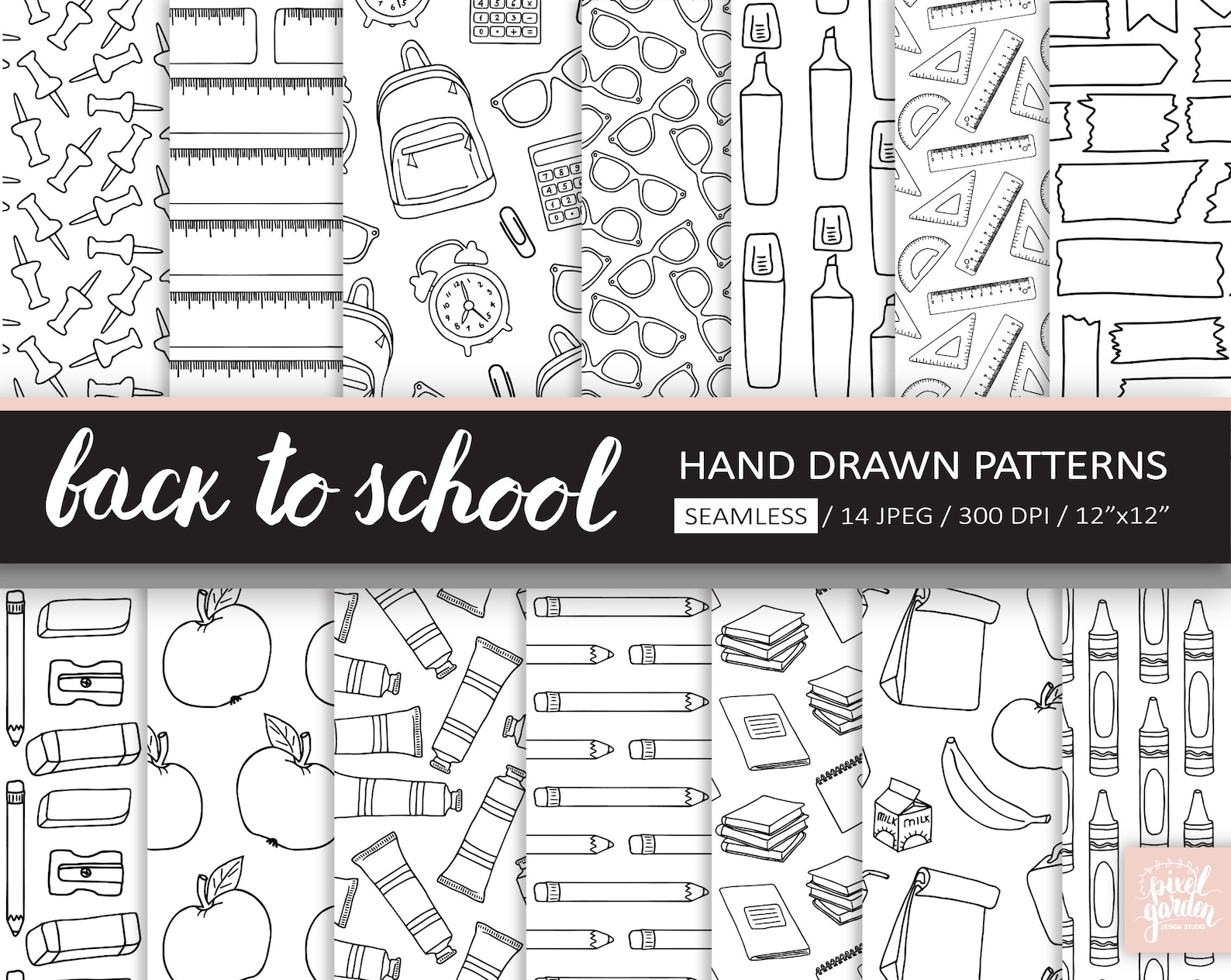 Black & White Back to School Digital Paper. Hand Drawn - Etsy