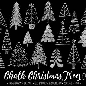 Chalkboard Christmas Tree Clip Art. Hand Drawn Chalk Christmas ...