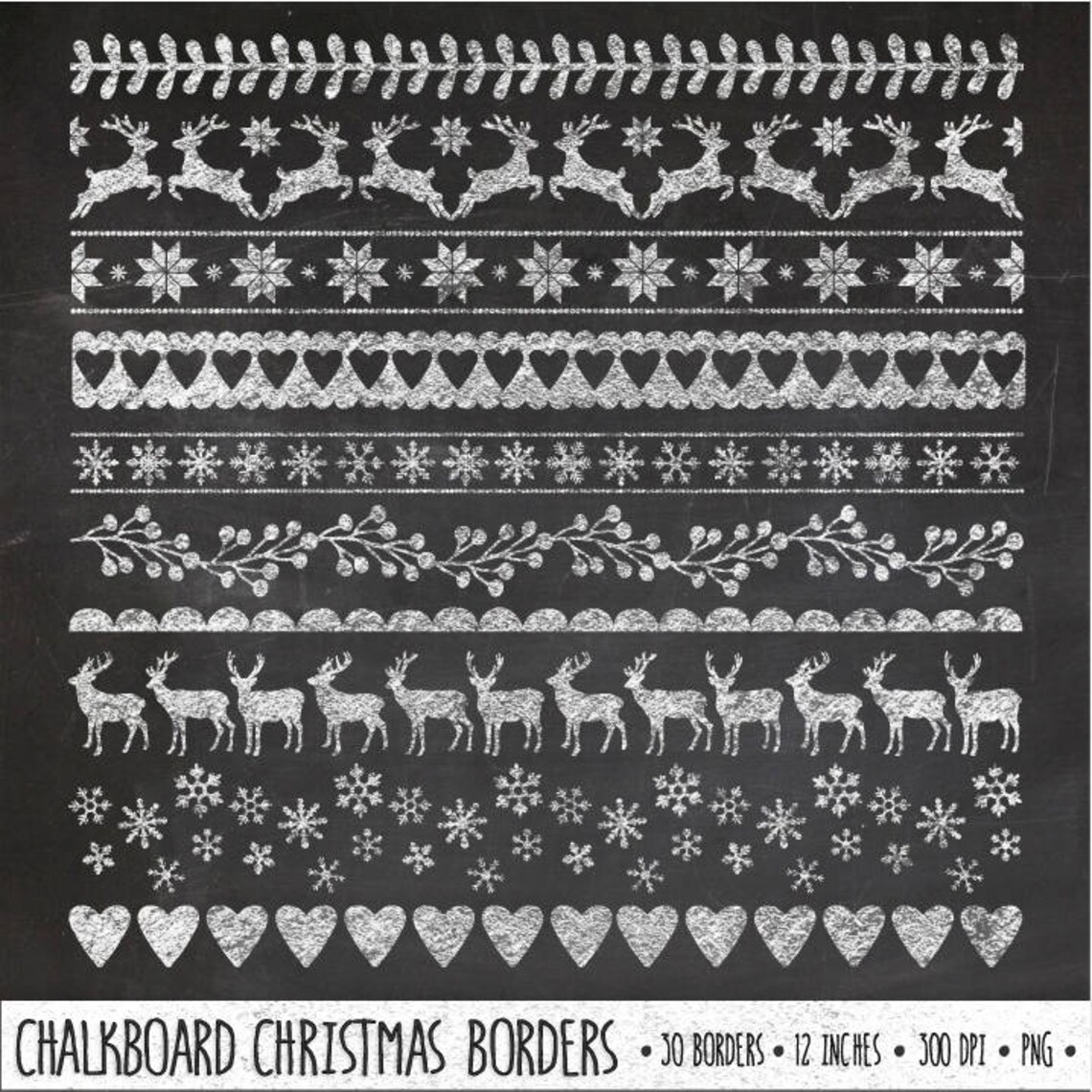 Chalk Christmas Borders Clip Art. Chalkboard Holiday Ribbon | Etsy