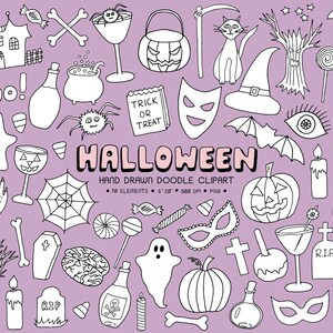 Black and White Halloween Clip Art. Hand Drawn Doodle Halloween ...