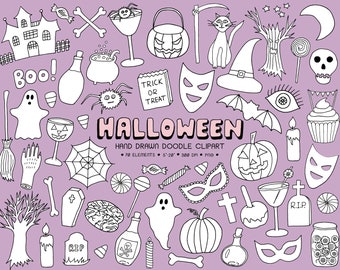 Cute Halloween Digital Paper. Hand Drawn Spooky Halloween Background ...