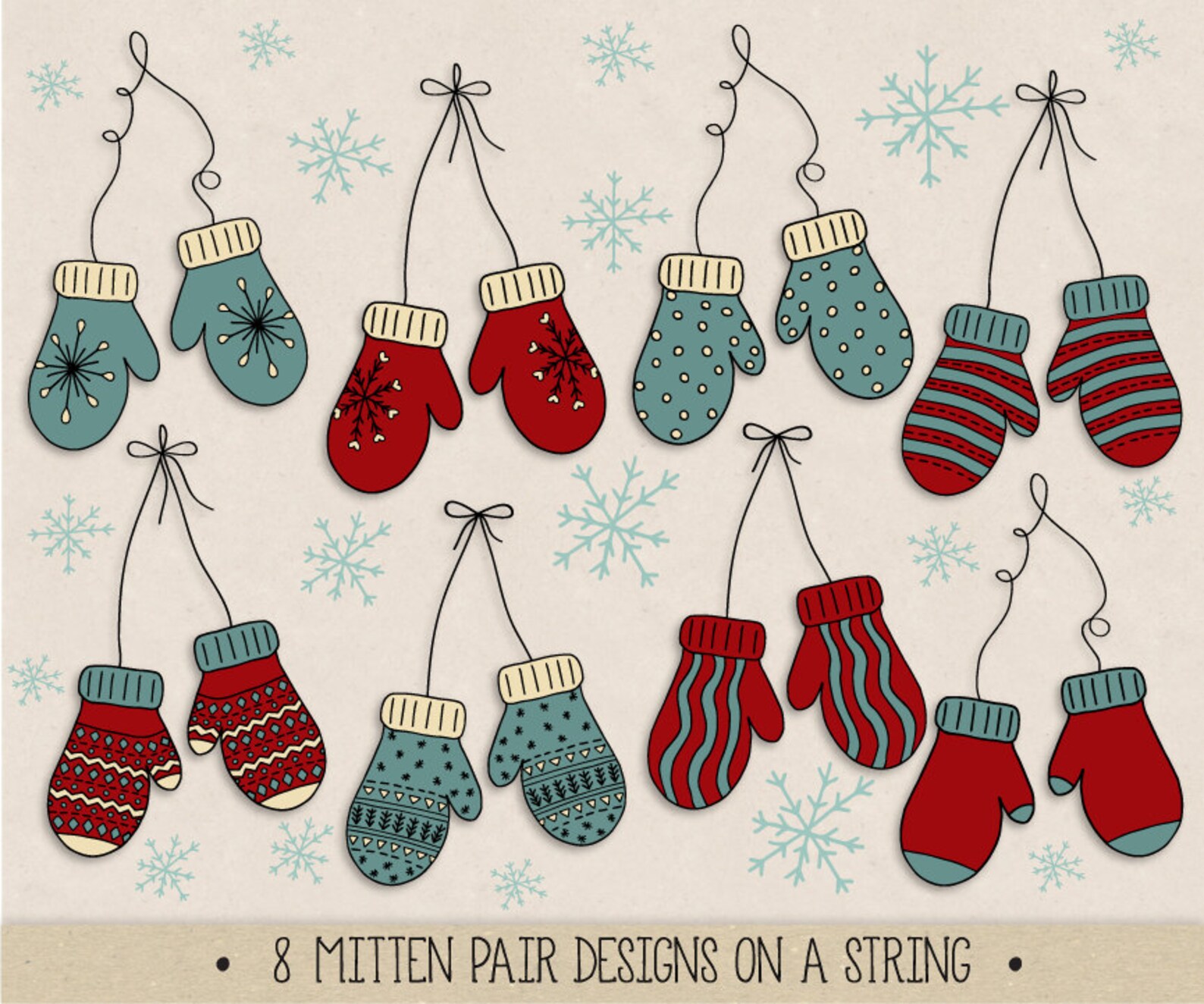 Hand Drawn Mittens Clipart. Doodle Winter Clothing | Etsy