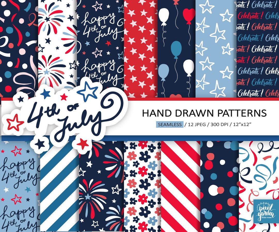 4th of July Digital Paper. Patriotic America Seamless Background ...