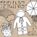 Black & White Spring Clipart. Hand Drawn Floral Clip Art. Rainbow, Rain ...