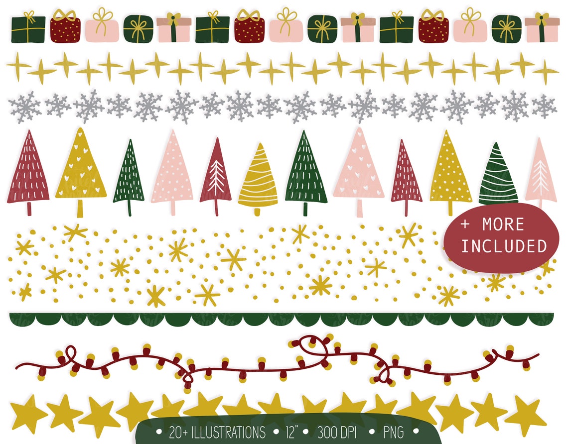 Christmas Borders Clip Art. Red Green Gold Digital Ribbon - Etsy