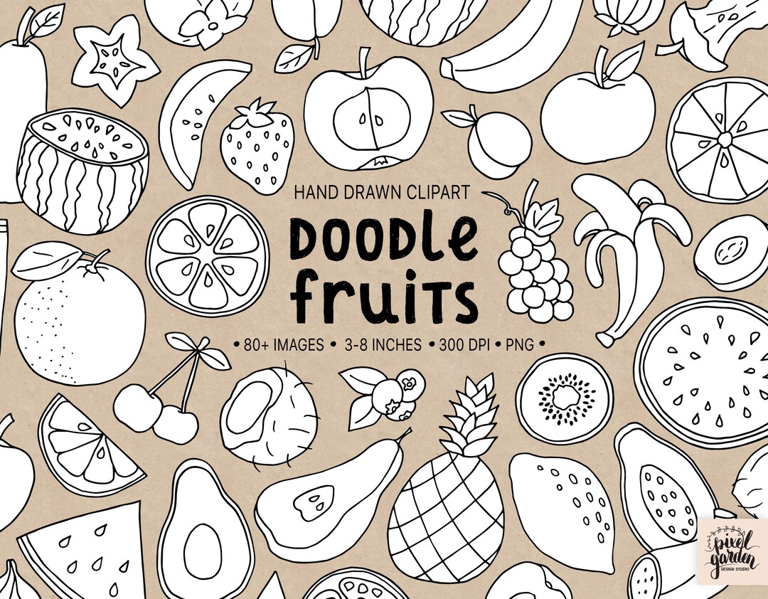 Hand Drawn Fruits Clipart. Tropical Fruits, Berries Clipart. Summer ...