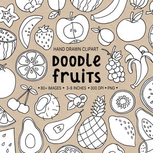 Hand Drawn Fruits Clipart. Tropical Fruits, Berries Clipart. Summer ...